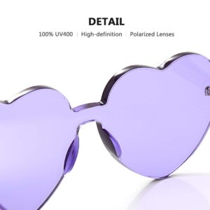 OLIN Heart Thick Oversized Rimless Sunglasses One Piece Heart Shape Eyewear Colored Sunglasses for Women Purple, Heart