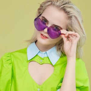 OLIN Heart Thick Oversized Rimless Sunglasses One Piece Heart Shape Eyewear Colored Sunglasses for Women Purple, Heart