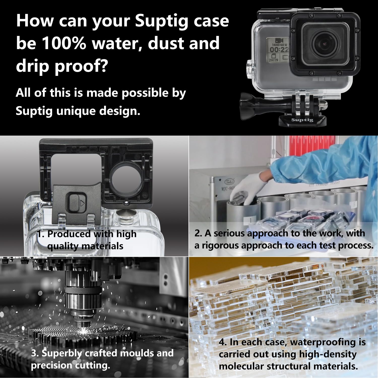 Suptig Case Housing Waterproof Case for Gopro Hero 7 Black Gopro Hero 5 Gopro Hero 6 Gopro Hero 2018 Action Camera Waterproof 147ft(45Meters)