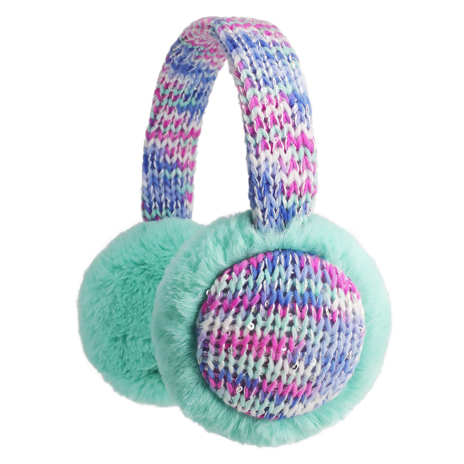 Flammi Kids Knit Earmuffs Winter Outdoor Furry Ear Warmers for Boys Girls (Aqua Green)