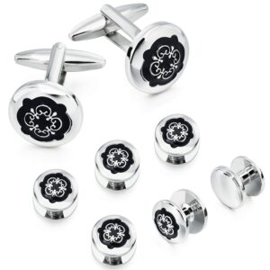 hawson black cufflinks tuxedo studs set for men - 2 pcs cufflinks with 6 pieces studs in gift box