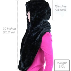 Fashion 21 Women's Thick & Soft Faux Fur Infinity Hood Scarf Head Scarf Shawl Wrap (Hooded - Black)