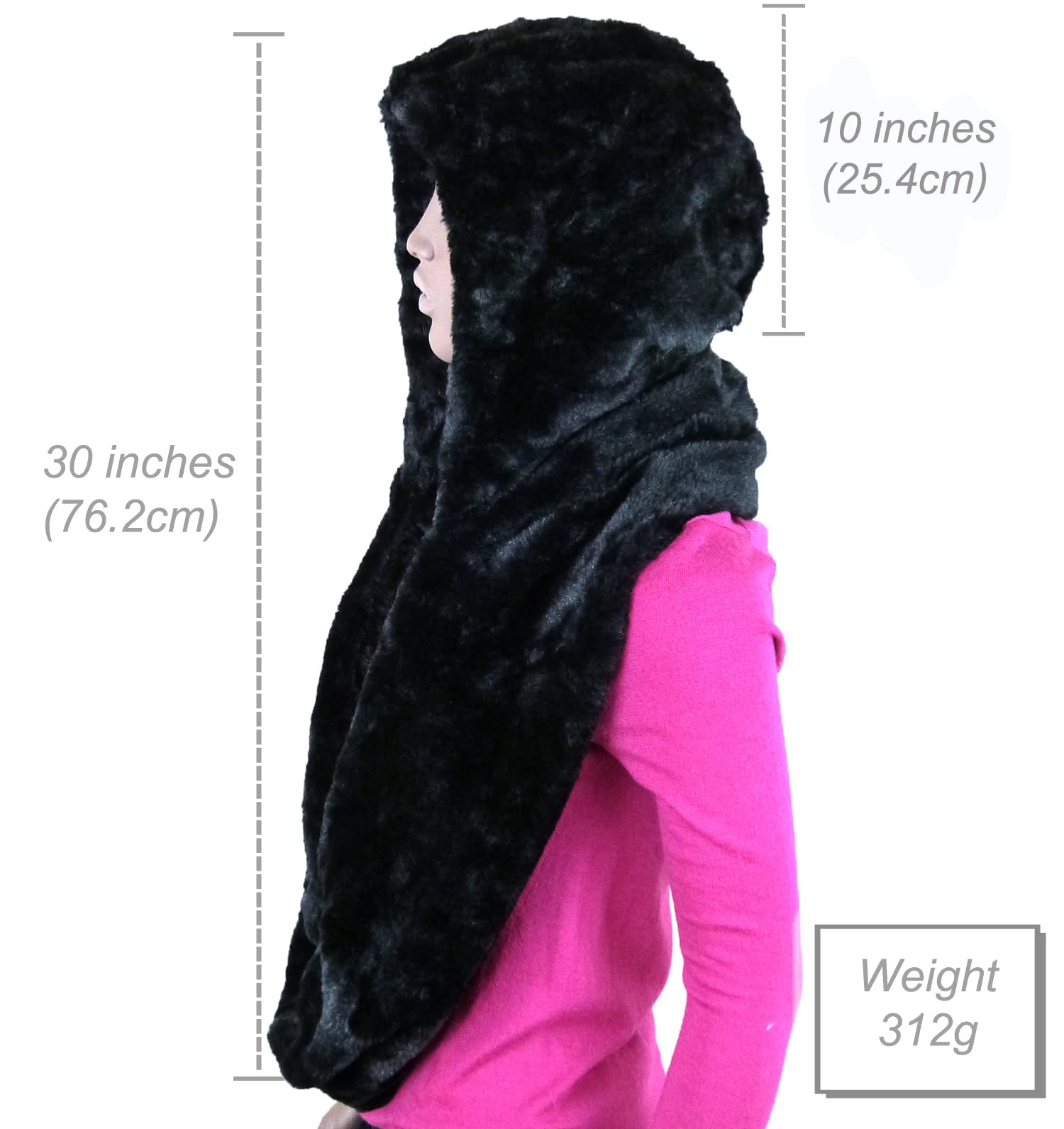 Fashion 21 Women's Thick & Soft Faux Fur Infinity Hood Scarf Head Scarf Shawl Wrap (Hooded - Black)