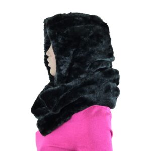 Fashion 21 Women's Thick & Soft Faux Fur Infinity Hood Scarf Head Scarf Shawl Wrap (Hooded - Black)