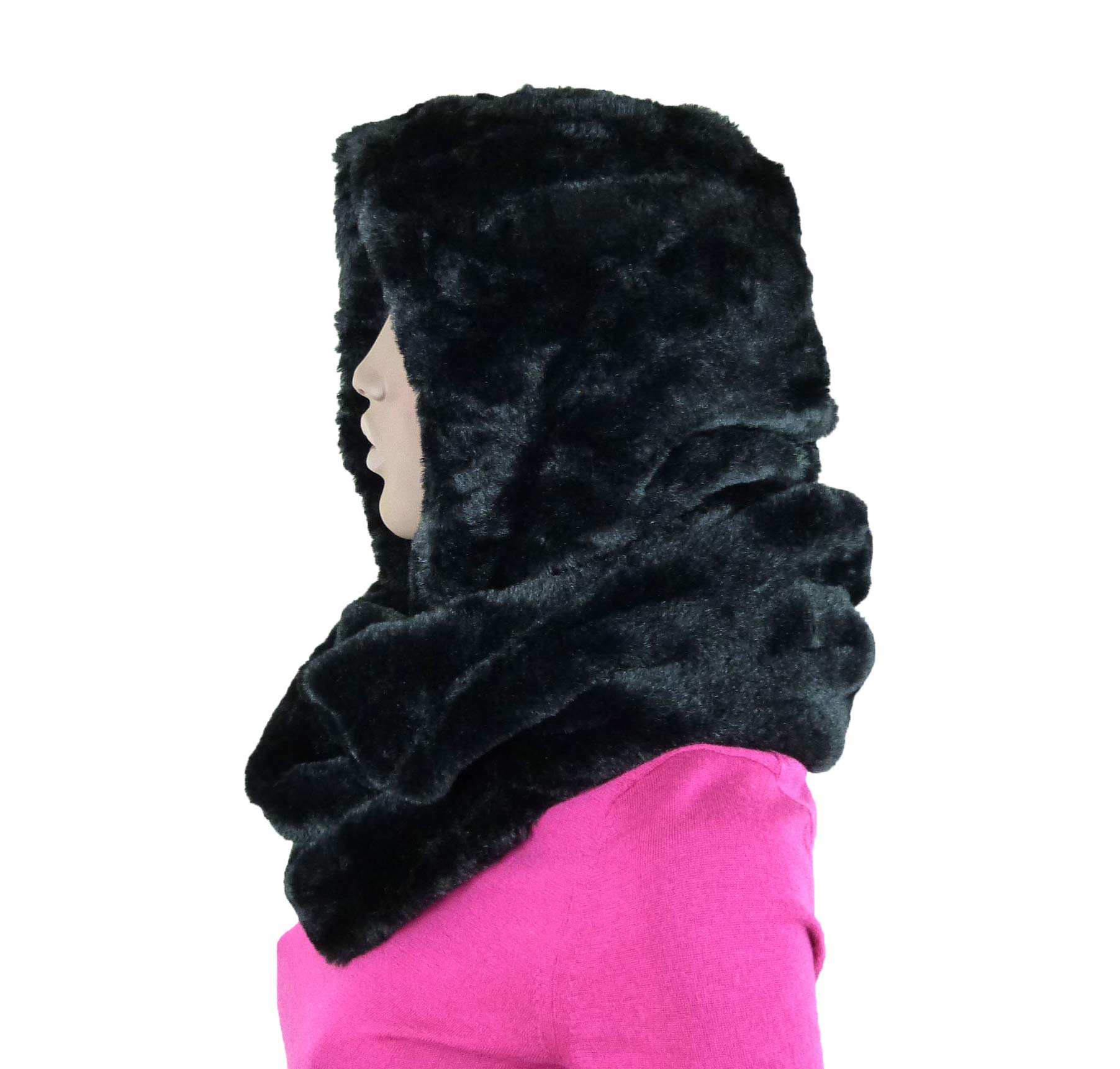 Fashion 21 Women's Thick & Soft Faux Fur Infinity Hood Scarf Head Scarf Shawl Wrap (Hooded - Black)