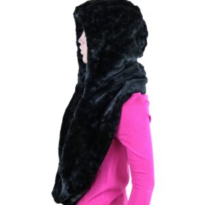 Fashion 21 Women's Thick & Soft Faux Fur Infinity Hood Scarf Head Scarf Shawl Wrap (Hooded - Black)