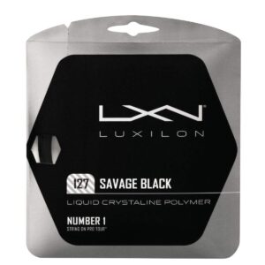 luxilon savage liquid crystaline polymer - 127/16 gauge polyester (poly) tennis racquet string 8-pack (8 sets per order) - black