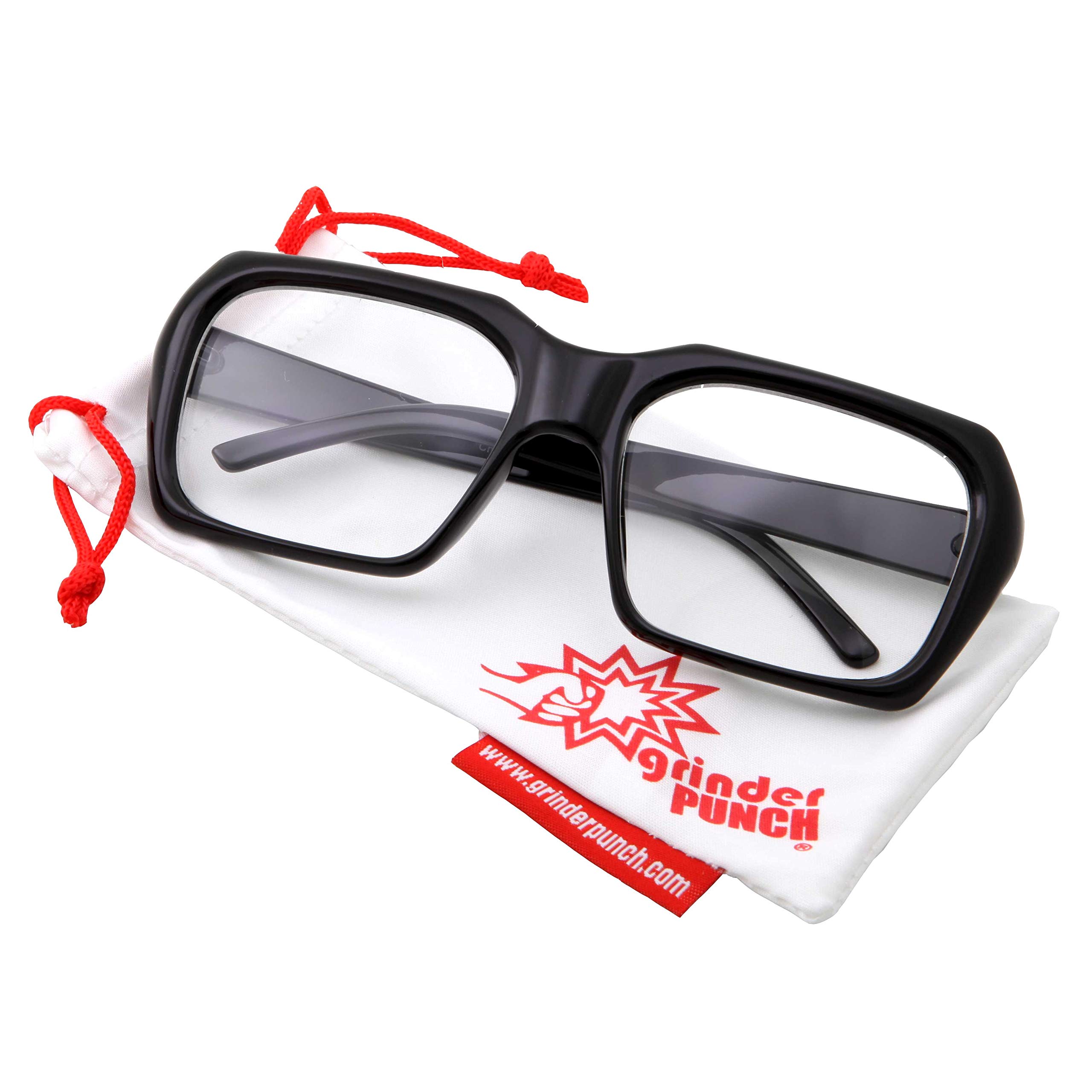 grinderPUNCH XL Oversized Black Nerd Clear Glasses - Men and Women - Square Costume (Black)