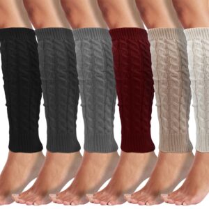 Leg Warmers for Women, 6 Pairs Knee High Cable Knit Warm Thermal Acrylic Winter Sleeve