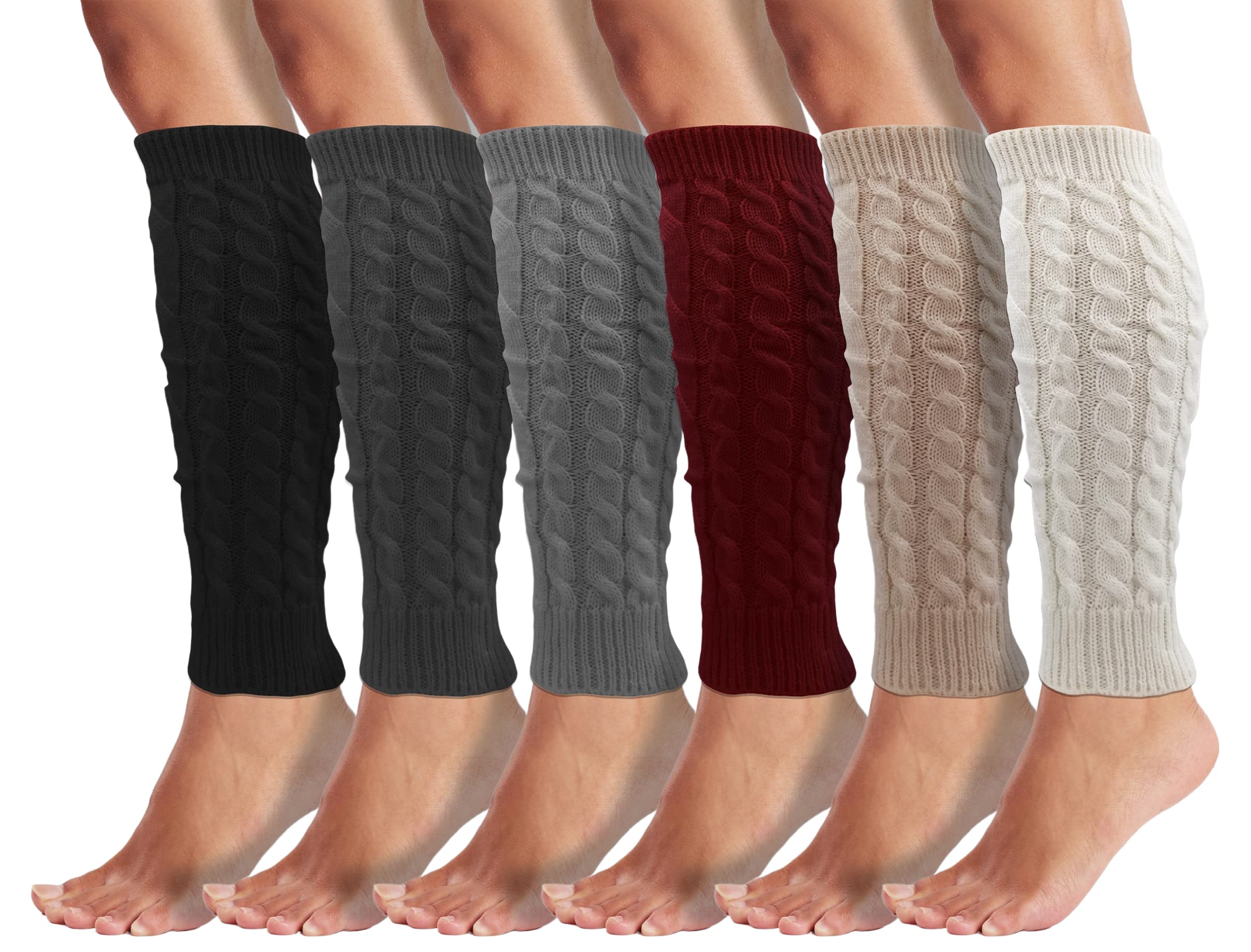 Leg Warmers for Women, 6 Pairs Knee High Cable Knit Warm Thermal Acrylic Winter Sleeve