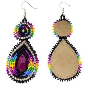 Handmade Seed Beaded Teardrop Hook Earrings (Purple Black)