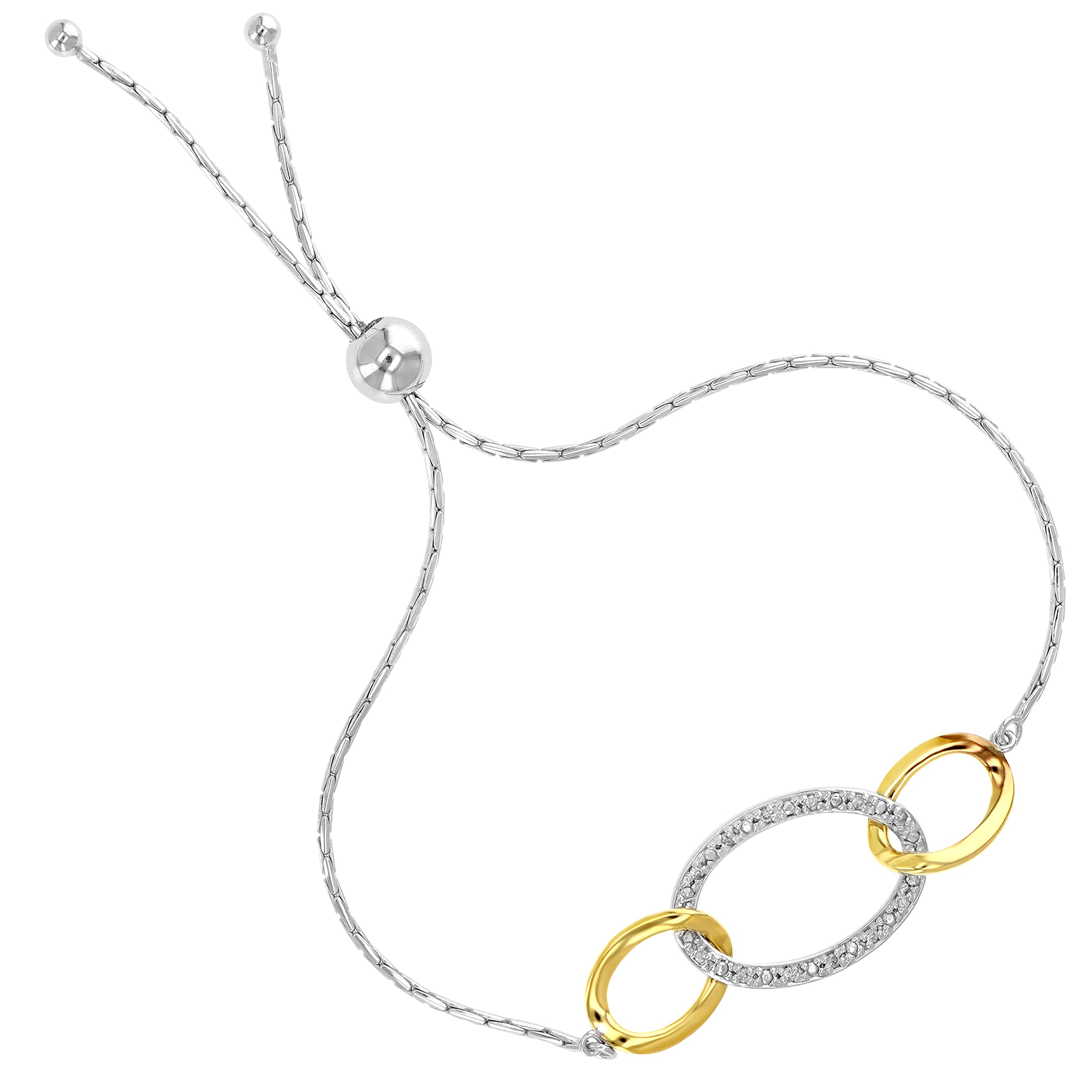 Vir Jewels 1/10 cttw Diamond Bolo Bracelet Yellow Gold Plated over Sterling Silver Circles