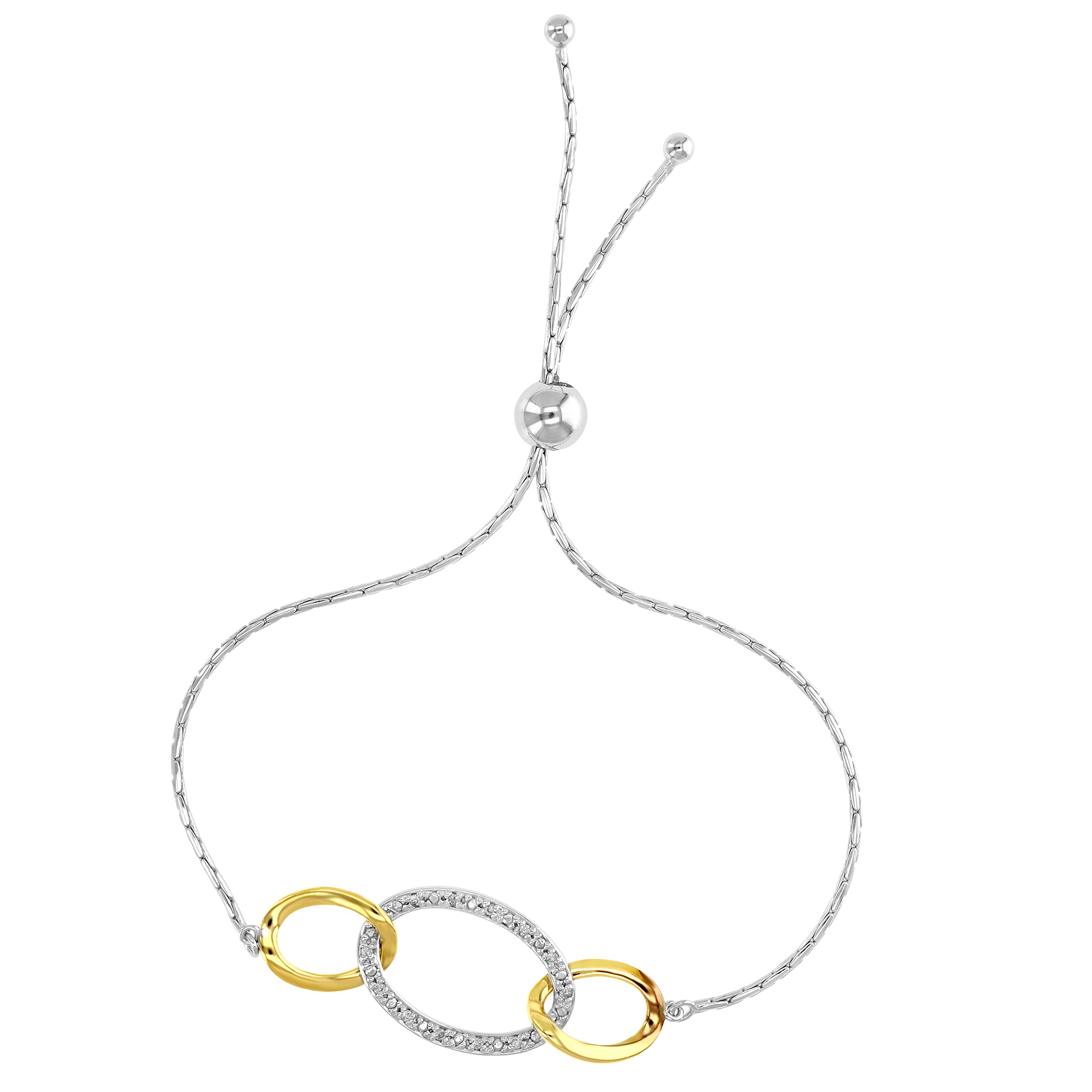 Vir Jewels 1/10 cttw Diamond Bolo Bracelet Yellow Gold Plated over Sterling Silver Circles