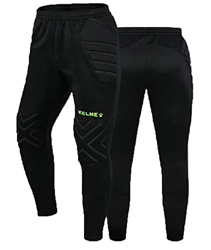 KELME Soccer Goalkeeper Pants Pro with Protection Pads – Padded Soccer Goalie Pants – Kids, Youth and Adults Sizes (Black/Yellow, Medium)