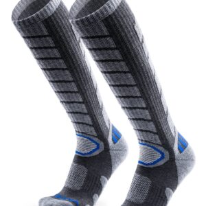 WEIERYA Merino Wool Ski Socks 2 Pairs Pack for Skiing, Snowboarding, Outdoor Sports Performance Socks Grey 2 Pairs L