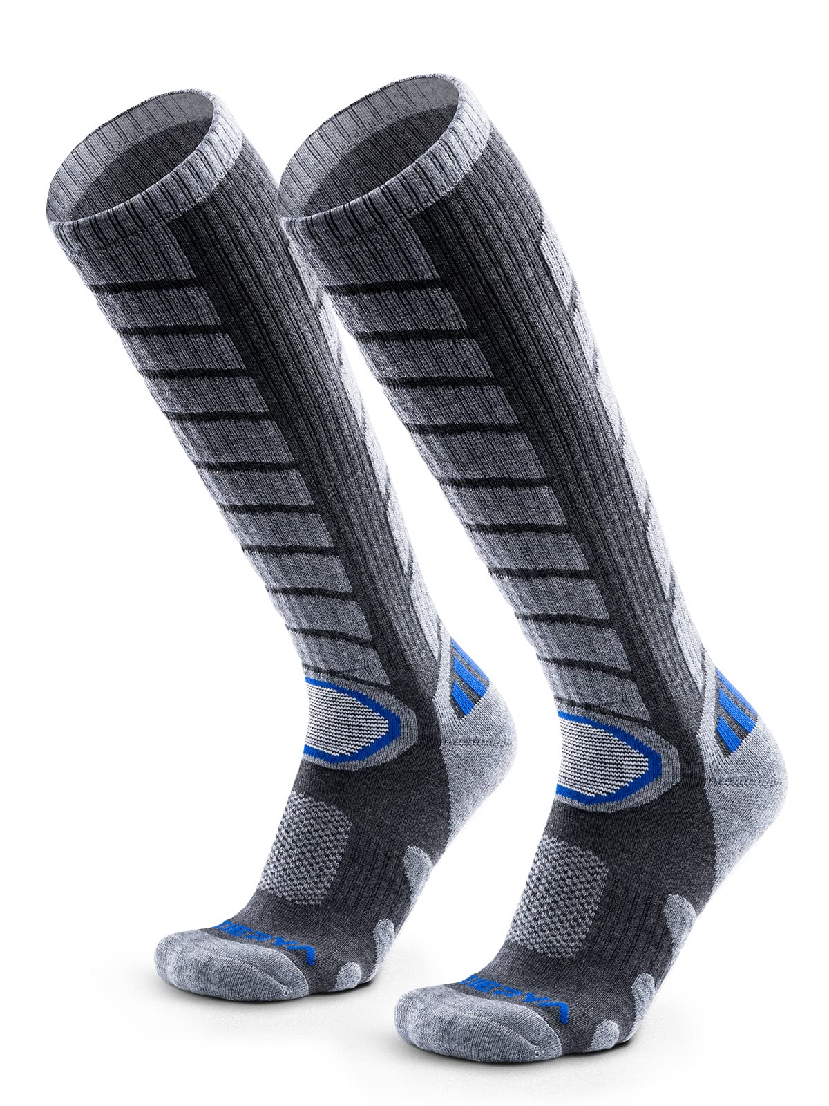 WEIERYA Merino Wool Ski Socks 2 Pairs Pack for Skiing, Snowboarding, Outdoor Sports Performance Socks Grey 2 Pairs L