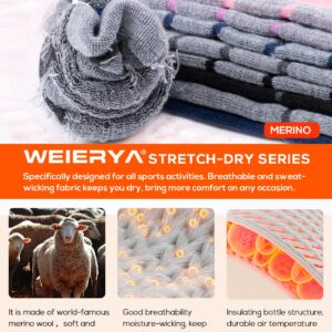 WEIERYA Merino Wool Ski Socks 2 Pairs Pack for Skiing, Snowboarding, Outdoor Sports Performance Socks Grey 2 Pairs L