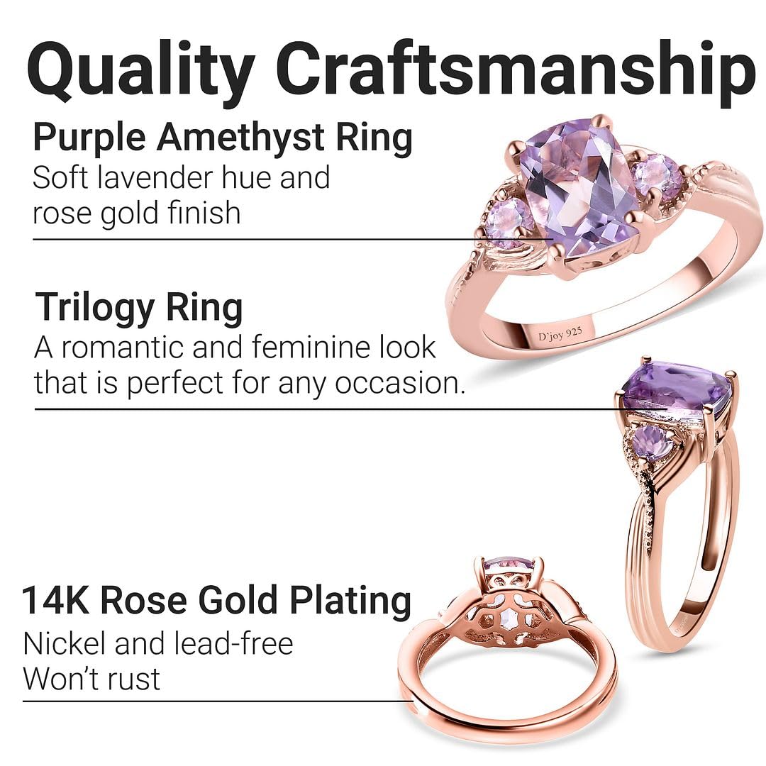 Shop LC Purple Amethyst Promise Engagement Rings for Women 14K Rose Gold Plated 925 Sterling Silver Wedding Jewelry for Bride Ct 1.11 Size 8 Birthday Gifts for Women