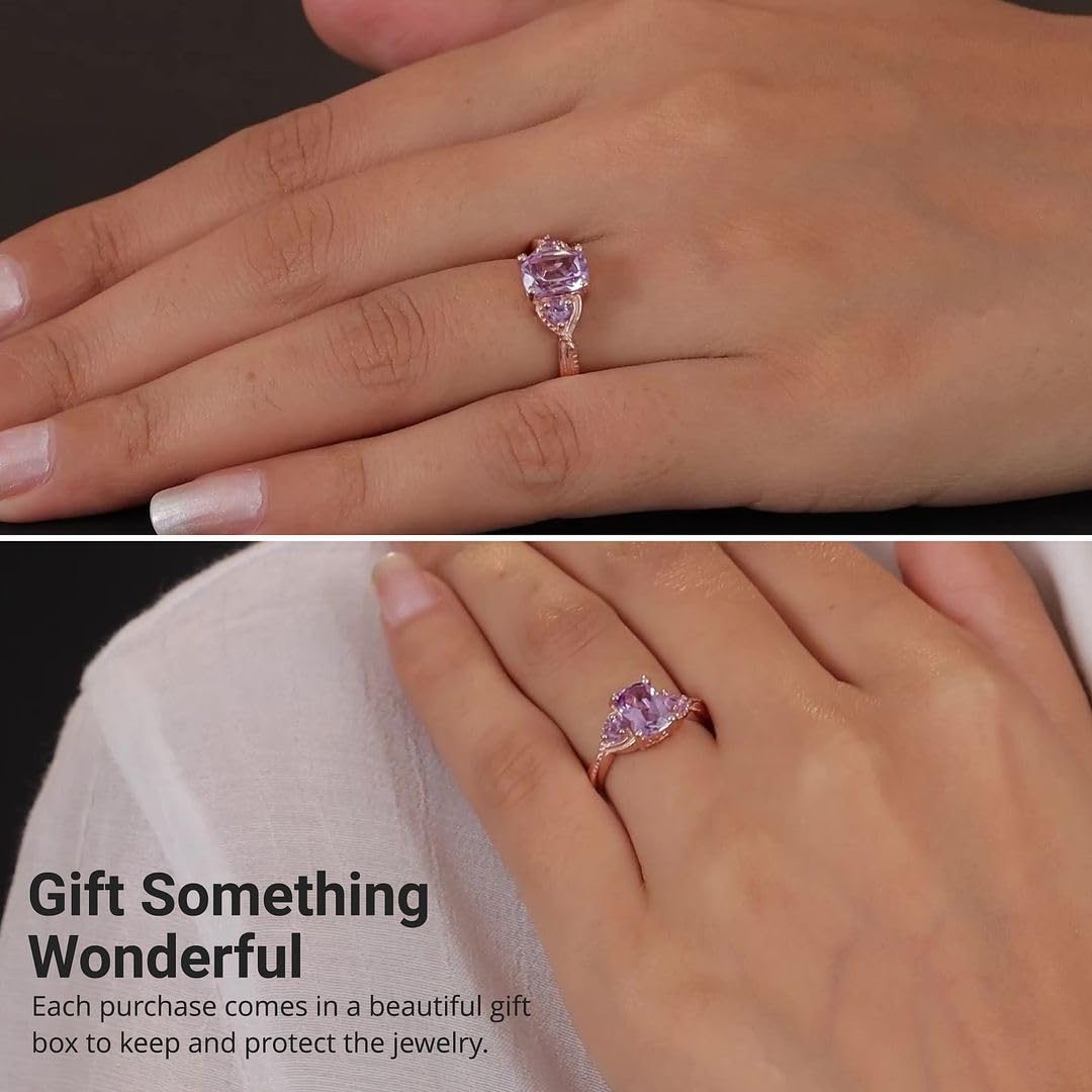 Shop LC Purple Amethyst Promise Engagement Rings for Women 14K Rose Gold Plated 925 Sterling Silver Wedding Jewelry for Bride Ct 1.11 Size 8 Birthday Gifts for Women