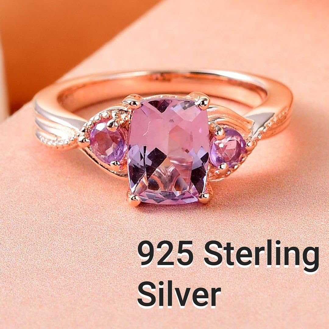 Shop LC Purple Amethyst Promise Engagement Rings for Women 14K Rose Gold Plated 925 Sterling Silver Wedding Jewelry for Bride Ct 1.11 Size 8 Birthday Gifts for Women