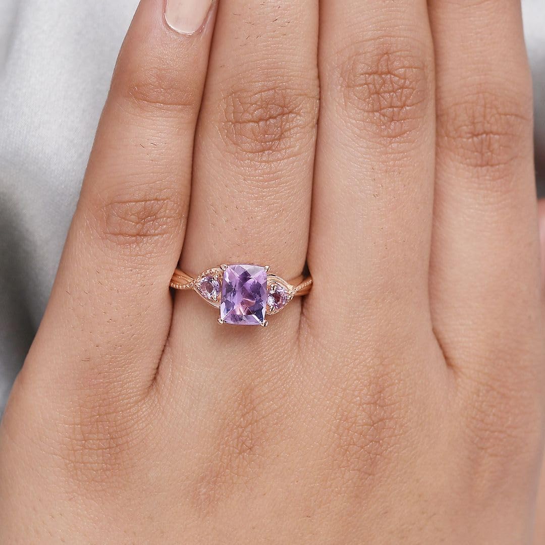 Shop LC Purple Amethyst Promise Engagement Rings for Women 14K Rose Gold Plated 925 Sterling Silver Wedding Jewelry for Bride Ct 1.11 Size 8 Birthday Gifts for Women