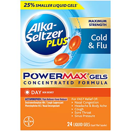 Alka-seltzer Plus Cold & Flu, Power Max Cold and Flu Medicine, Day, For Adults with Pain Reliver/Fever Reducer, Cough Suppressant, Nasal Decongestant, 24 count