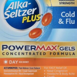 Alka-seltzer Plus Cold & Flu, Power Max Cold and Flu Medicine, Day, For Adults with Pain Reliver/Fever Reducer, Cough Suppressant, Nasal Decongestant, 24 count