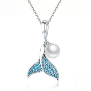 Blue Mermaid Tail & Shell Pearl Charm 925 Sterling Silver Ocean Charm Beads for Bracelet & Necklace (Blue)