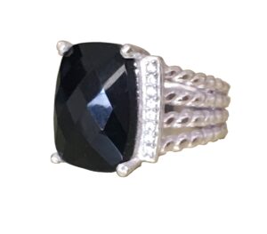 designer inspired twisted cable 16x12mm black onyx checkerboard cushion ring size 7, 9 (8)