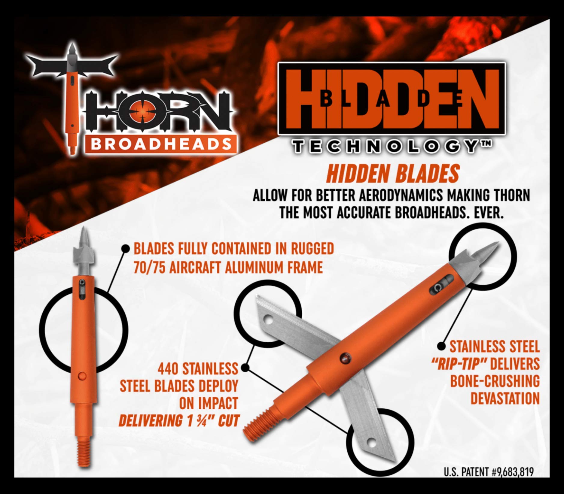 Thorn Archery Broadhead 2 Blade 100 gr. 3 pk., Orange