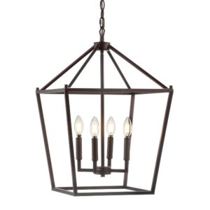 jonathan y jyl7437a pagoda lantern dimmable adjustable metal led pendant classic traditional farmhouse dining room living room kitchen foyer bedroom hallway, 16 in, oil rubbed bronze