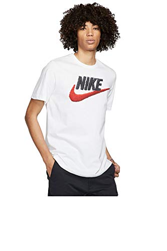 Nike Men's NSW Tee Brand Mark, White/Black/University Red, Large