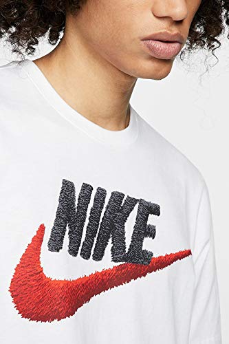 Nike Men's NSW Tee Brand Mark, White/Black/University Red, Large