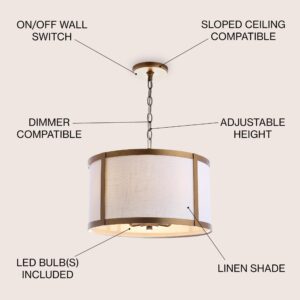 JONATHAN Y JYL3510B Thatcher 17" Metal LED Pendant Contemporary,Transitional Dimmable,2700K Cozy Warm Light, for Dining Room, Foyer, Bedroom, Modern, 4 Lights + Bulbs, Gold