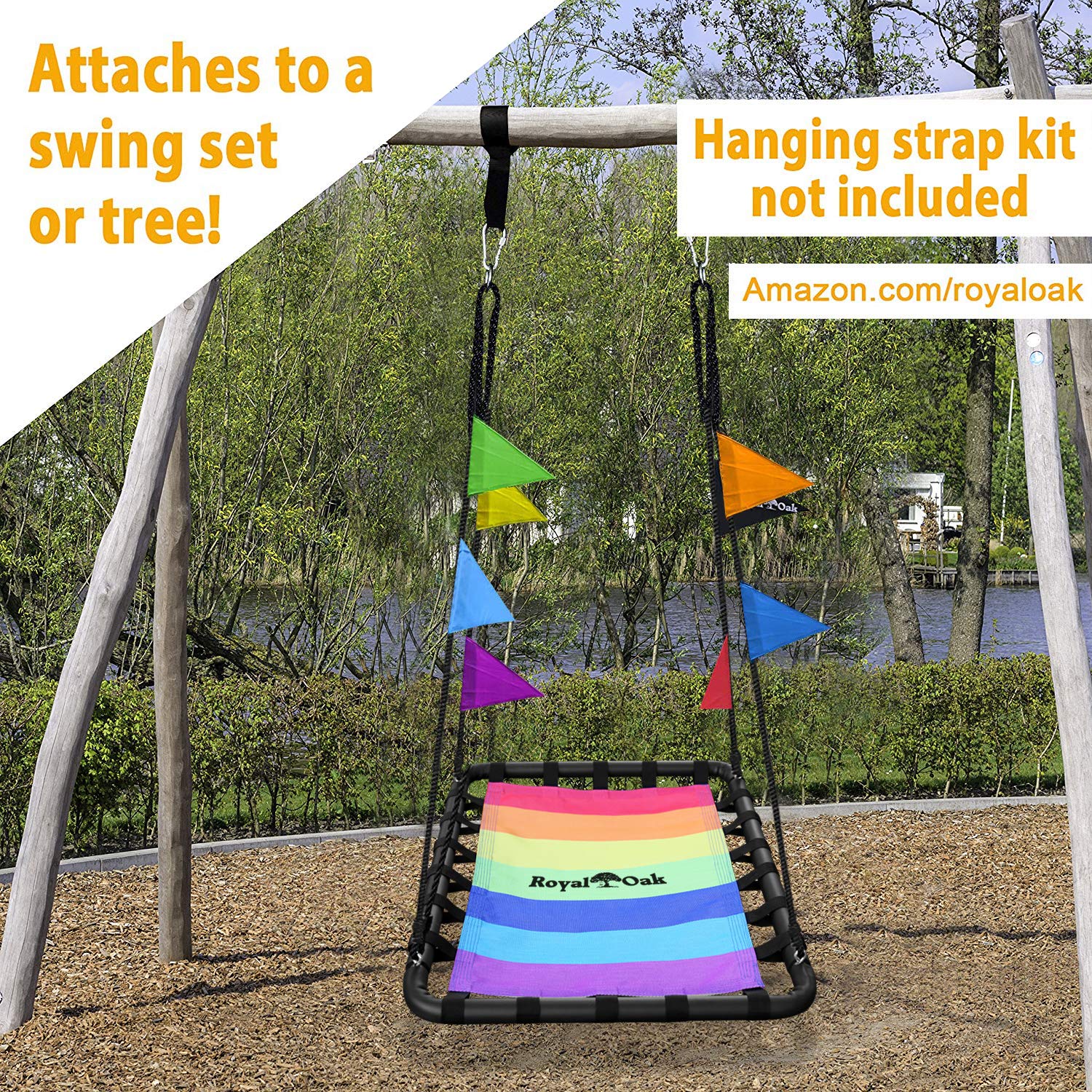 Giant Platform Tree Swing, 700 lb Weight Capacity, Durable Steel Frame, Waterproof, Adjustable Ropes, Flag Set and 2 Carabiners, Non-Stop Fun for Kids!