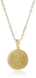 leslie boules saint michael archangel necklace 18 inches stainless steel 18k gold plated pendant