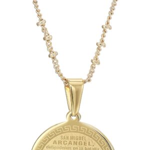 LESLIE BOULES Saint Michael Archangel Necklace 18 Inches Stainless Steel 18K Gold Plated Pendant