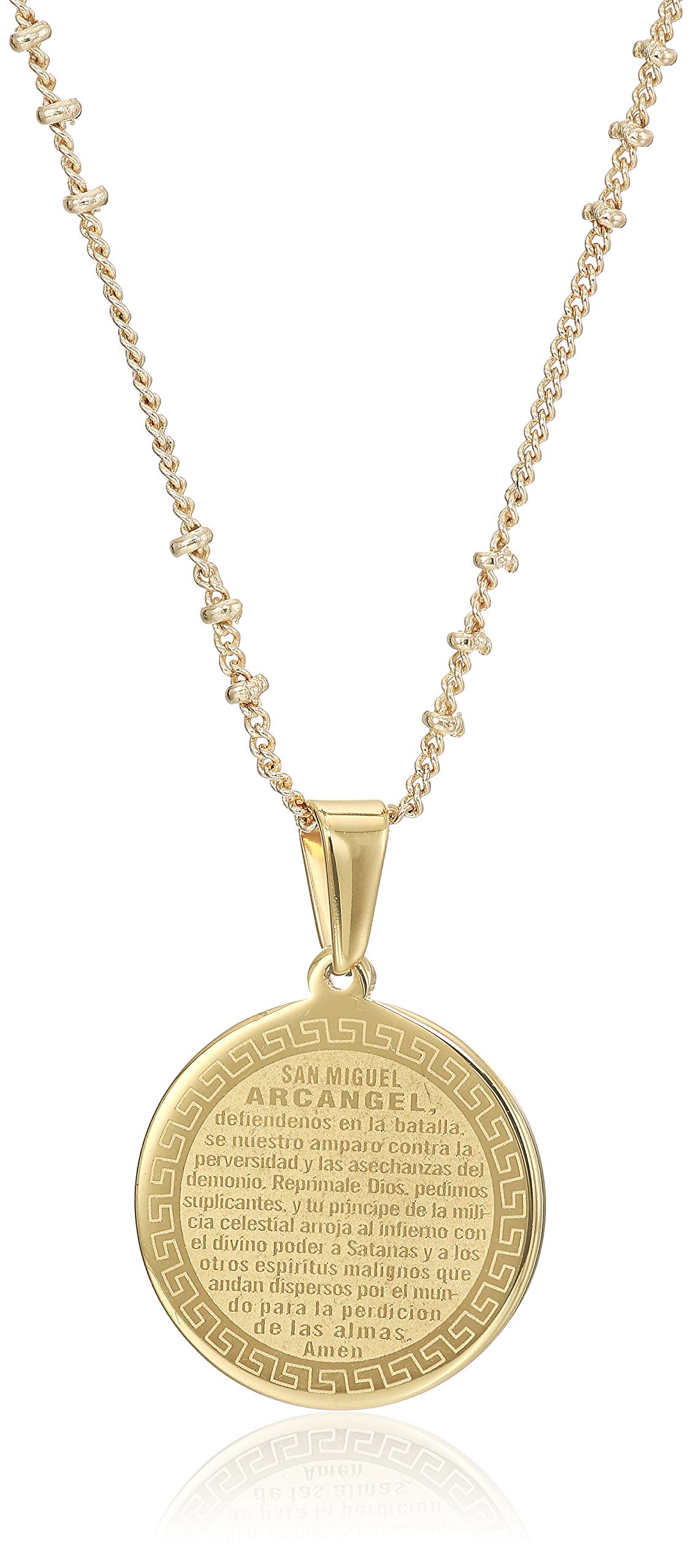 LESLIE BOULES Saint Michael Archangel Necklace 18 Inches Stainless Steel 18K Gold Plated Pendant