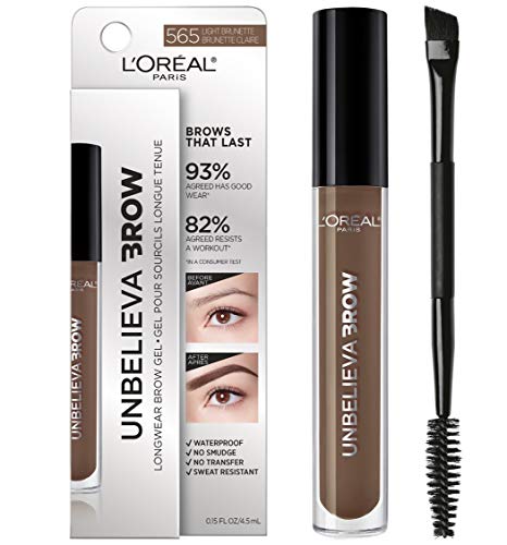 L'Oreal Paris Unbelieva-Brow Longwear Waterproof Tinted Brow Gel, Smudge-resistant, Transfer- Proof, Quick Drying, Easy and quick application with precise brush, Light Brunette, 0.15 fl. oz.