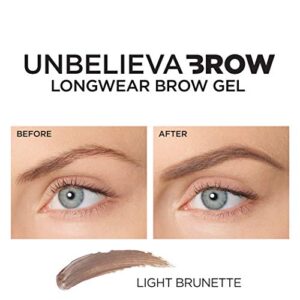 L'Oreal Paris Unbelieva-Brow Longwear Waterproof Tinted Brow Gel, Smudge-resistant, Transfer- Proof, Quick Drying, Easy and quick application with precise brush, Light Brunette, 0.15 fl. oz.