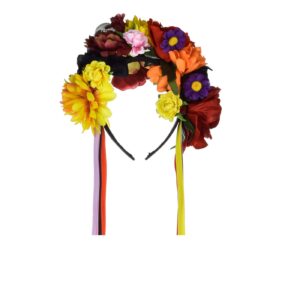 dreamlily frida kahlo mexican flower crown headband halloween party costume dia de los muertos headpiece nc25 (a-rose skull ribbon)