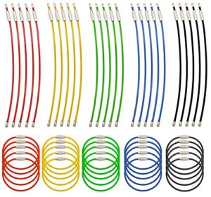 wzt 50 pcs wire keychains 2mm 6.3 inches, assorted colored cable loops stainless steel key ring for hanging luggage tag, keyrings and id tag keepers