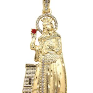 NYFASHION101 Stone Stud Saint Barbara Large Pendant for Necklace in Gold-Tone