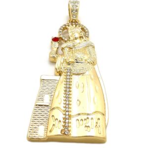 NYFASHION101 Stone Stud Saint Barbara Large Pendant for Necklace in Gold-Tone