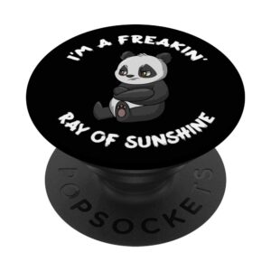 funny panda sarcasm quote i'm a freakin ray of sunshine popsockets swappable popgrip