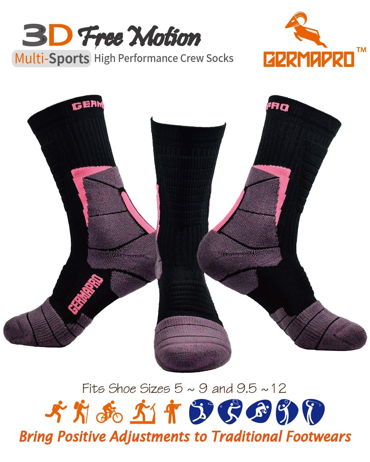 Women's Breathable Hiking Work Boot Socks w/Anti-Stress Moisture Wicking Germanium & Coolmax Lite-Compression 2 Prs