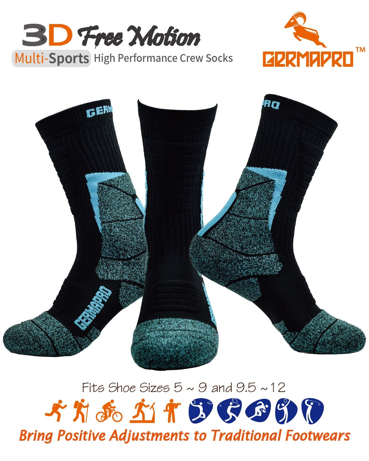 Women's Breathable Hiking Work Boot Socks w/Anti-Stress Moisture Wicking Germanium & Coolmax Lite-Compression 2 Prs