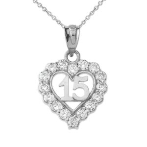 .925 sterling silver white cubic zirconia sweet 15 años quinceanera open heart pendant necklace - 16"