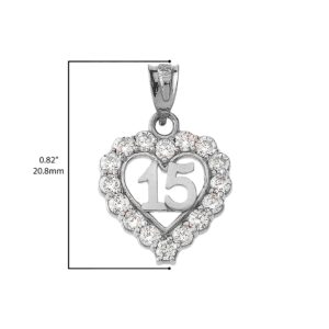 .925 Sterling Silver White Cubic Zirconia Sweet 15 Años Quinceanera Open Heart Pendant Necklace - 16"