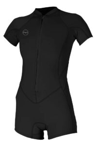 o'neill wetsuits women's bahia 2/1mm full zip short sleeve spring, black/black/black, size 8